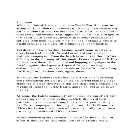 StatementWhen the United States entered into World War II, it.docx