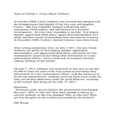 State of Florida v. Casey Marie AnthonyIn October 2008, Casey .docx