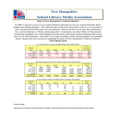 State Of New Hampshire School Libraries Report | PDF