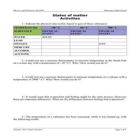 States of matter activities | PDF