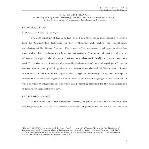 States Of The Art A History Of Legal Anthropology And The Next | PDF