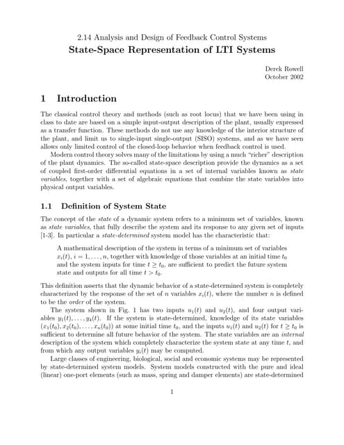 State Space Representation State Space Model Controllability And