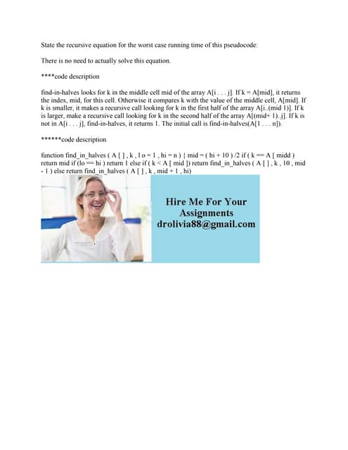 State The Recursive Equation For The Worst Case Running Time Of This P Docx