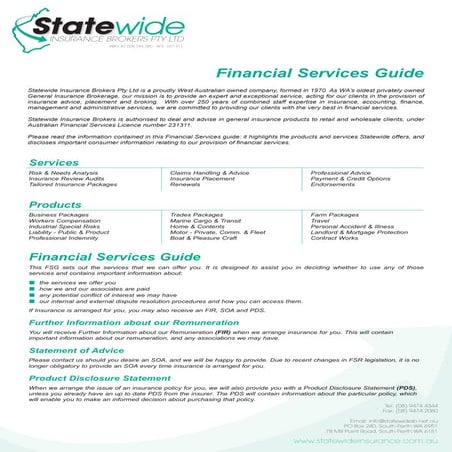 Statewide Insurance Brokers FSG v2015 | PDF