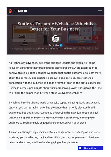 Static Vs Dynamic Websites Pros, Cons and Key Differences | PPT