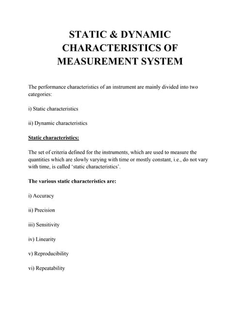 Characteristics of Measuring instruments | PPTX