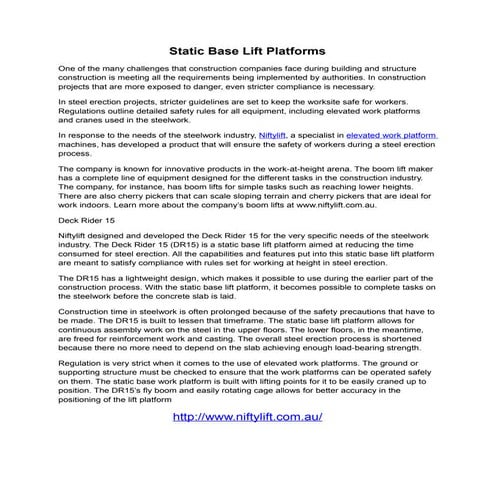 Static base lift platforms | PDF