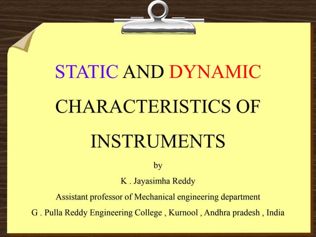 Static and Dynamic characteristics of Measuring Instrument | PPT