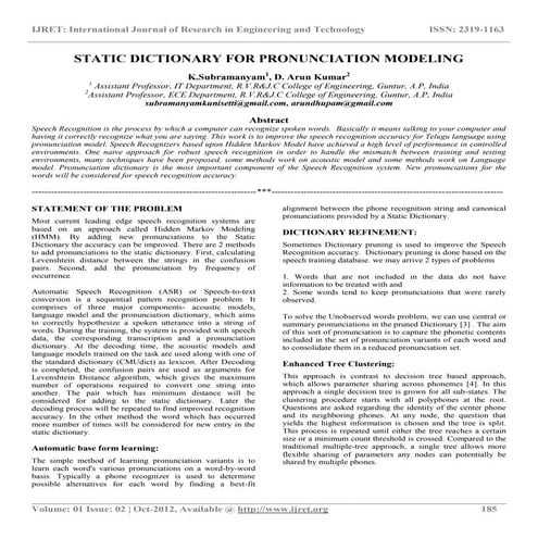 Static dictionary for pronunciation modeling | PDF