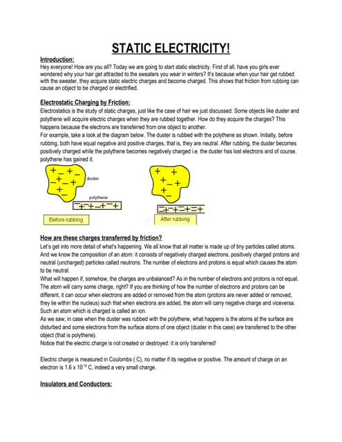Static Electricity | PPTX | Chemistry | Science