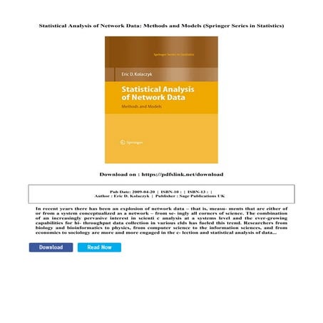 Statistical Analysis Of Network Data Methods And Models Springer Series In Statistics Pdf