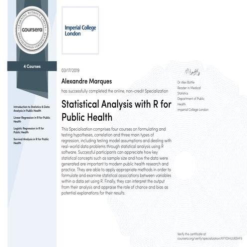 Statistical Analysis With R For Public Health Coursera 2019 Ppt