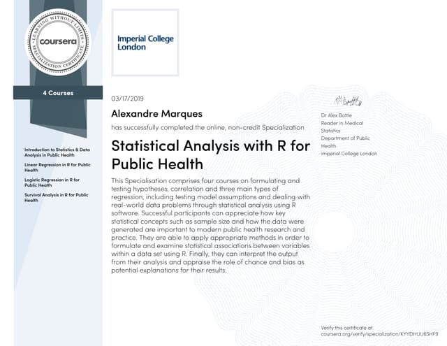 Statistical Analysis With R For Public Health Coursera 2019 Ppt