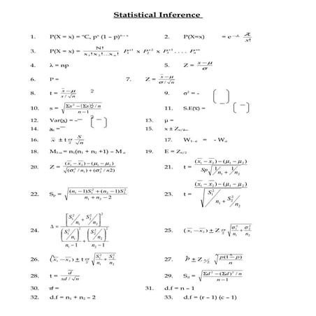 Statistical inference formulasheet | DOC