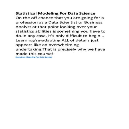 Statistical Modeling For Data Science Pdf