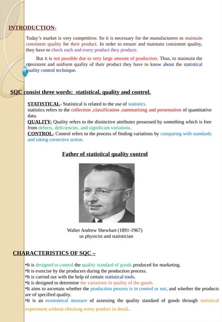 STATISTICAL QUALITY CONTROL | PPT