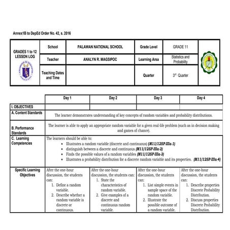 Daily Lesson Plan-W1-STATistic and probability | DOCX