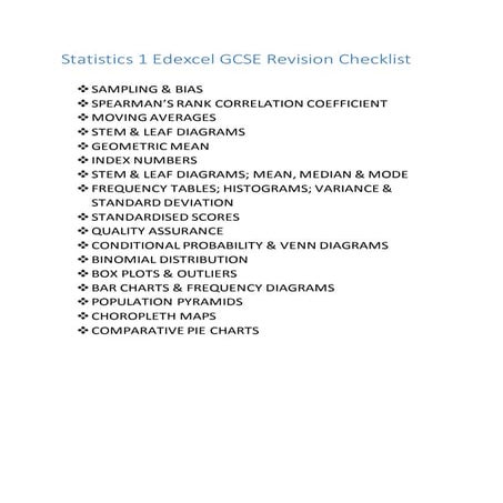 Statistics 1 Edexcel GCSE Revision Checklist | PDF