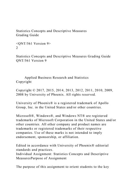 Statistics Concepts And Descriptive Measures Grading Guidedocx