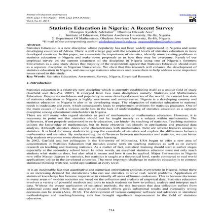 Statistics education in nigeria a recent survey | PDF