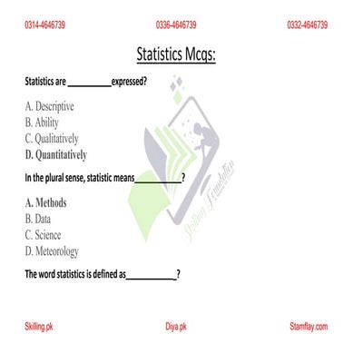 Statistics MCQs Tests - Basic Statistics and Data Analysis.pptx