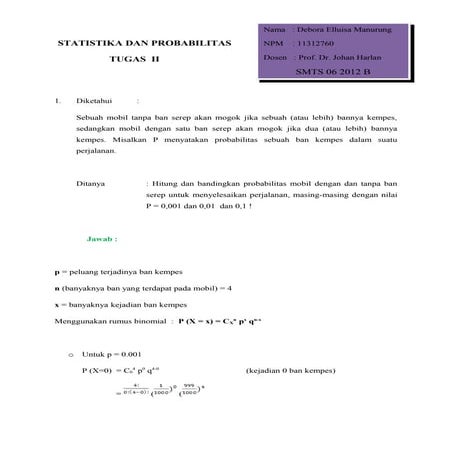 Statistika dan probabilitas tugas 2 | DOC