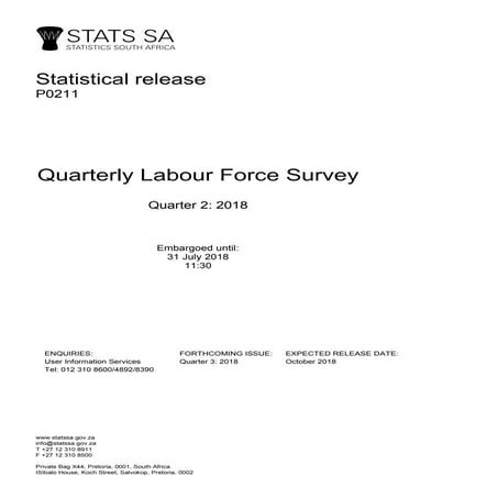 Stats SA Quartely Labour Force Survey 2018 | PDF