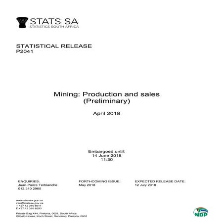 Stats SA mining production preliminary report | PDF
