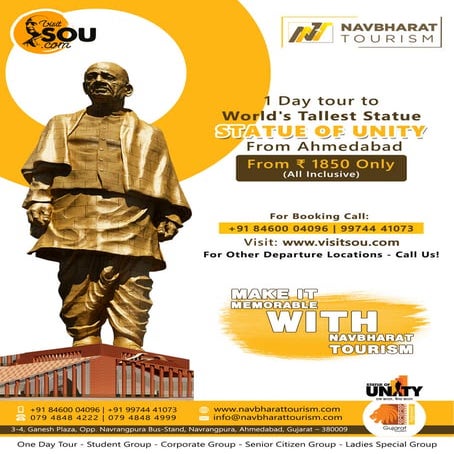 1 Day Tour to Statue of Unity From Ahmedabad | PDF | Bars & Restaurants | Attractions