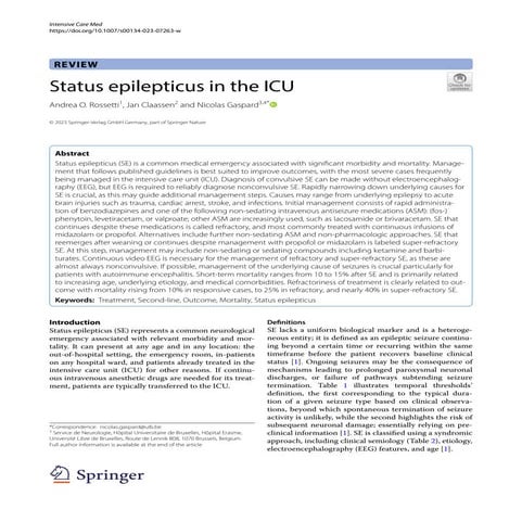 Comprehensive Review of Status Epilepticus Management in ICU Settings | PDF
