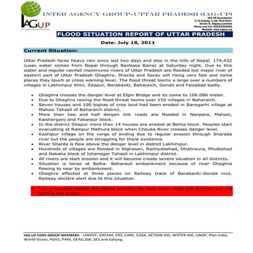 Uttar Pradesh Flood Situation Report (July 18 2011) | PDF