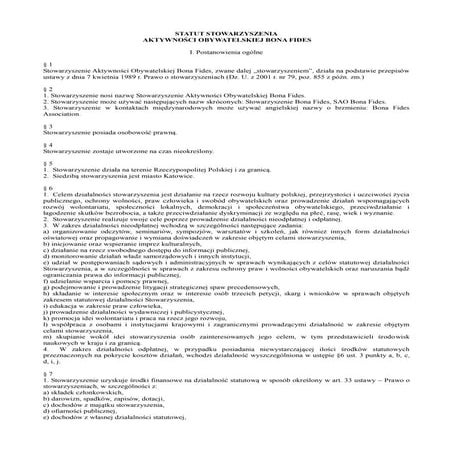 Statut Stowarzyszenia Bona Fides | PDF