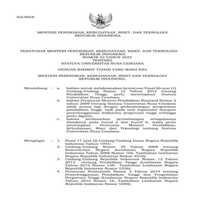 # STATUTA UNDANA_PERMENDIKBUD-52-2022.pdf