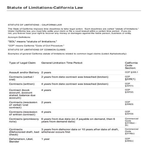 Statute of limitations_california_law | PDF