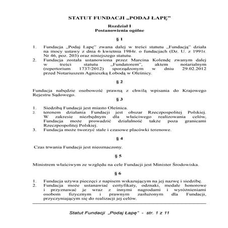 Statut fundacji podaj łapę | PDF