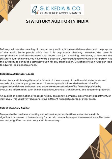 Understanding the Role of Statutory Auditors | PPTX