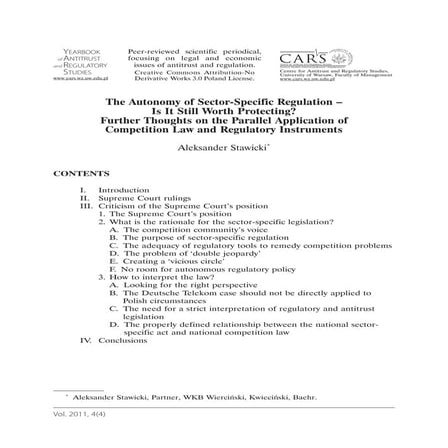 The Autonomy of Sector-Specific Regulation – Is It Still Worth ...