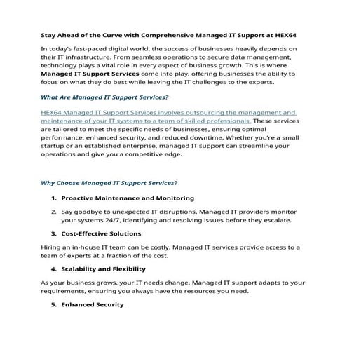 Stay Ahead of the Curve with Comprehensive Managed IT Support at HEX64.docx