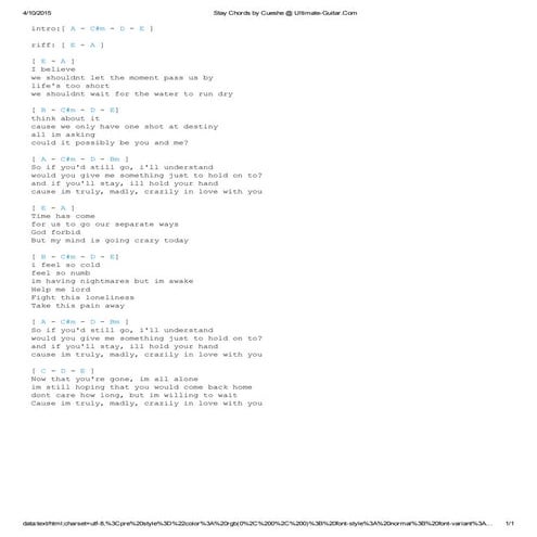 Stay Guitar Chords
