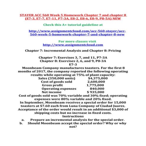 Stayer acc 560 week 5 homework chapter 7 and chapter 8 | PDF