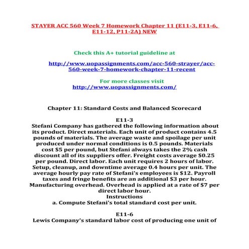 Stayer acc 560 week 7 homework chapter 11 | PDF