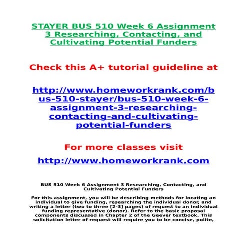 Stayer bus 510 week 6 assignment 3 researching | PDF