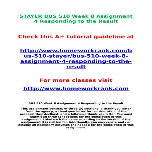 Stayer bus 510 week 8 assignment 4 responding to the result | PDF