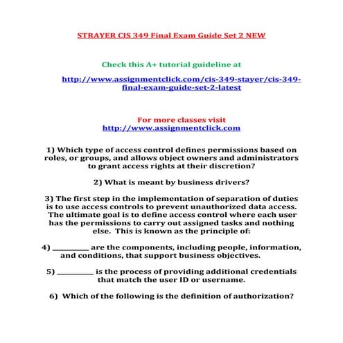 Cis 349 final exam guide set 2 | PDF