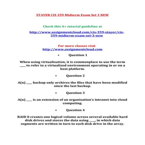 Stayer cis 359 midterm exam set 3 new | PDF