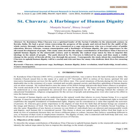 St. Chavara: A Harbinger of Human Dignity | PDF