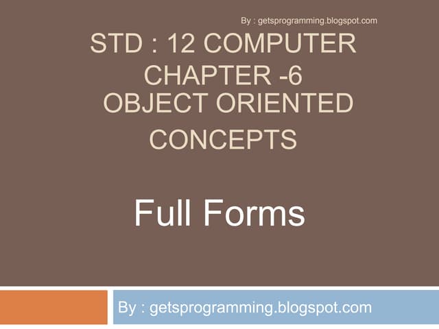 Std12 Chapter 6 Object Oriented Concepts Ppt