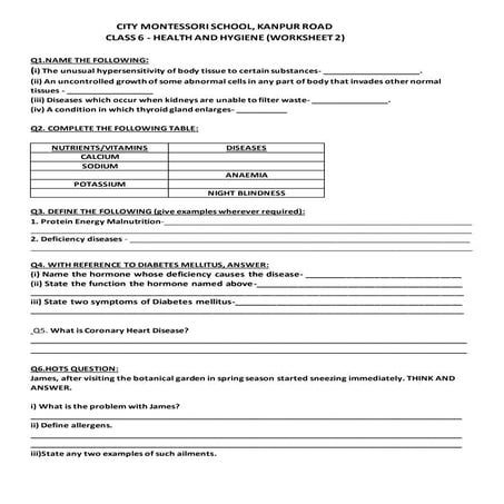 Health and Hygiene worksheet | DOCX
