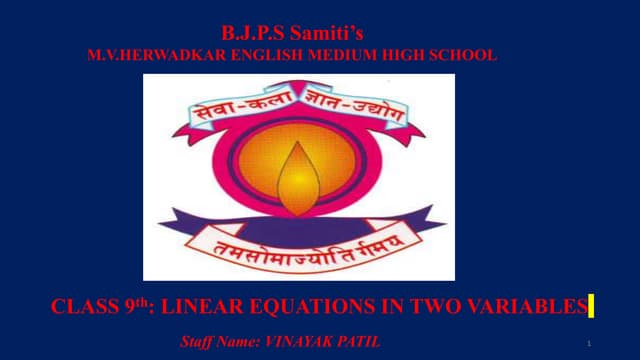 Std 9th Linear Equations In Two Variables Pptx