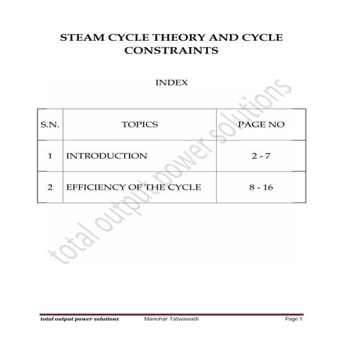 Steam cycle theory and cycle constraints for a TPP | PDF